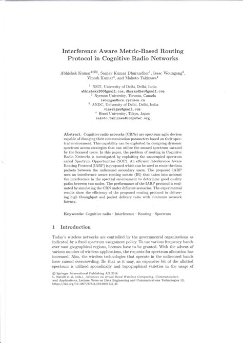 Pdf Interference Aware Metric Based Routing Protocol In Cognitive Radio Networks