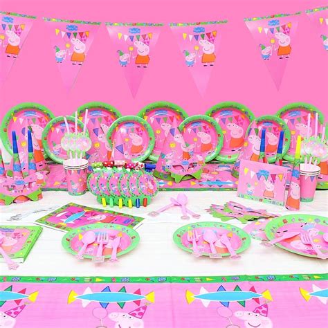 232 개몫 어린이 생일 파티 용품 핑크 페페 돼지 정장 파티 장식 종이 컵 케이크 플레이트 생일 파티 테마 설정