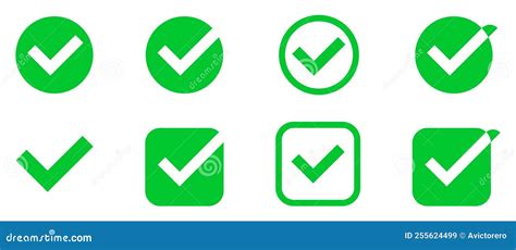 Check Mark Icon Set Square And Circle Shape Stock Vector