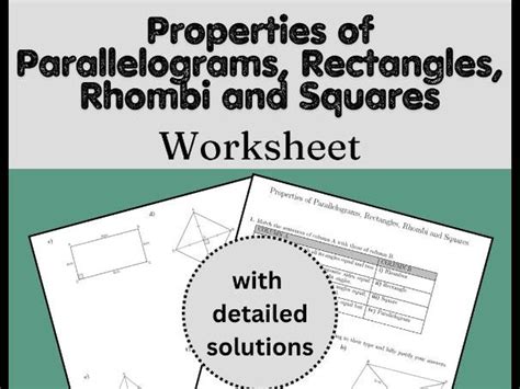 Properties Of Parallelograms Rectangles Rhombi And Squares Worksheet Teaching Resources