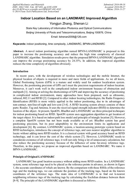 Indoor Location Based On An Landmarc Improved Algorithm Scientificnet