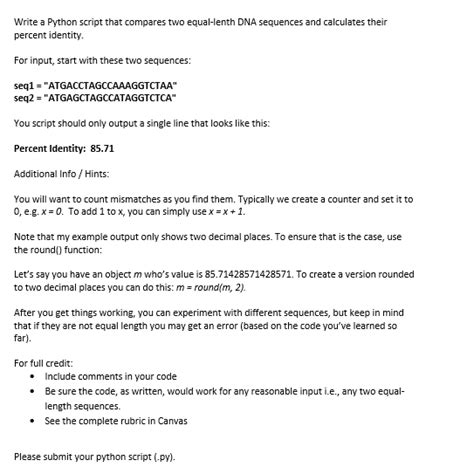 Solved Write A Python Script That Compares Two Equal Lenth