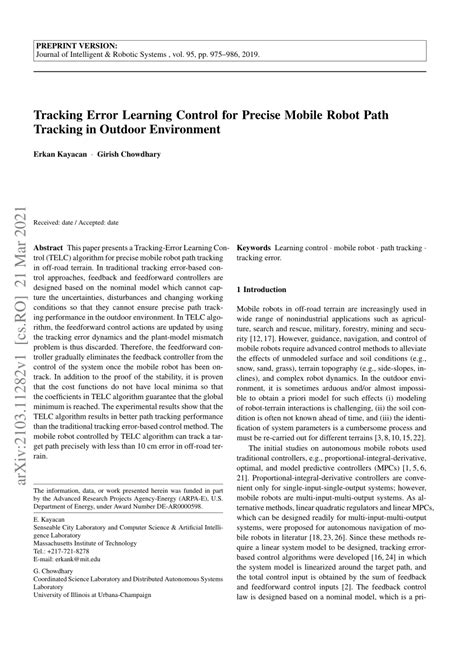Pdf Tracking Error Learning Control For Precise Mobile Robot Path