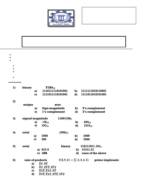 First Exam Logic Design 20191 Pdf