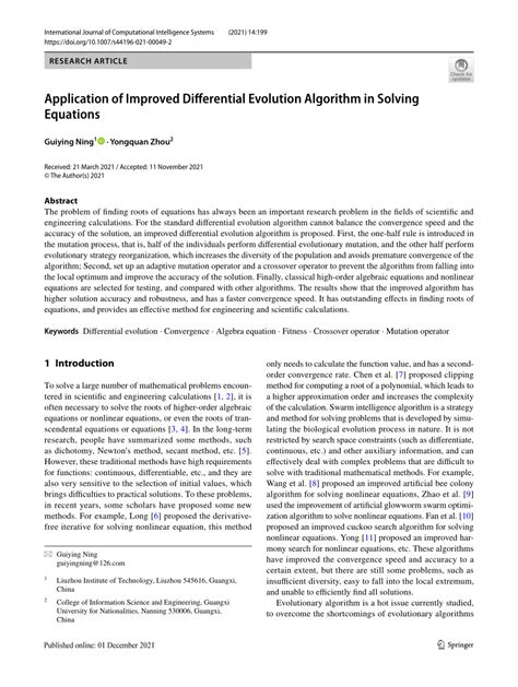 Pdf Application Of Improved Differential Evolution Algorithm In Solving Equations