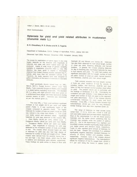 Pdf Heterosis For Yield And Yield Related Attributes In Muskmelon