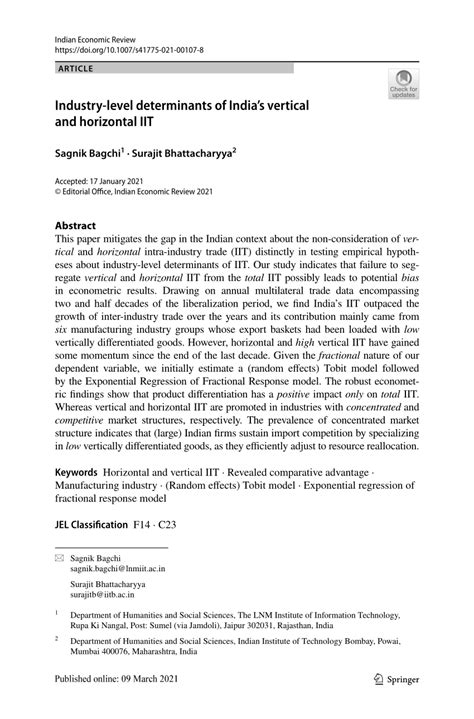 Pdf Industry Level Determinants Of Indias Vertical And Horizontal Iit