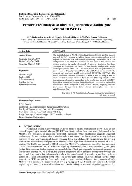 Performance Analysis Of Ultrathin Junctionless Double Gate Vertical Mosfets Pdf