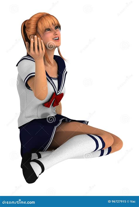 3d Rendering Teenager Schoolgirl On White Stock Illustration