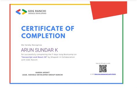 Completed The Course Javascript And Reactjs Arun Sundar K