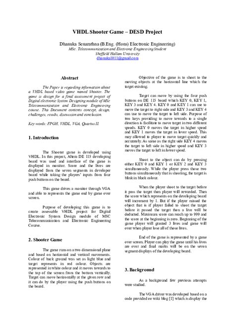 Doc Vhdl Shooter Game Desd Project