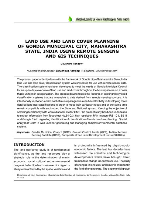 Land Use And Land Cover Planning Of Gondia Municipal City Maharashtra State India Using Remote