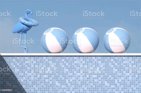 텅 빈 수영장에 수영 반지와 선글라스가 있는 풍선 플라밍고 여름 휴가 여행 배경 0명에 대한 스톡 사진 및 기타 이미지 0명 3차원 형태 고급 호텔 Istock