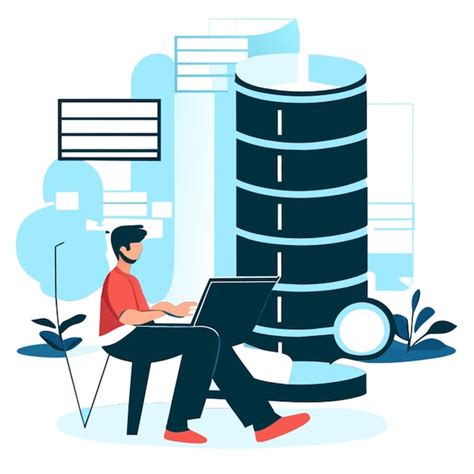 Working With A Sql Database Vector Illustration Flat 2 Premium Ai