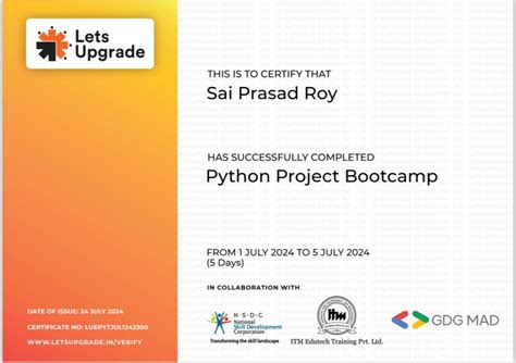 Sai Prasad Roy On Linkedin Successfully Completed A 5 Day Python