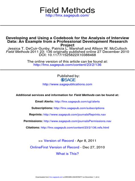 Decuir Gunby Et Al 2010 Codebook For Interview Data Analysis Pdf Cognitive Science