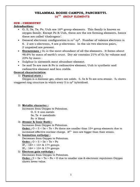 16th Group Elements Pdf