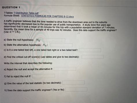 Solved QUESTION T Tables T Distribution Table Pdf Formula Chegg Com