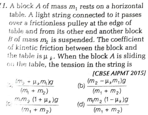 [answered] 1 a block a of mass m rests on a horizontal table a light