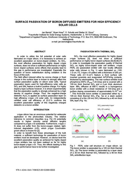 Pdf Surface Passivation Of Boron Diffused Emitters For High Efficiency Solar Cells