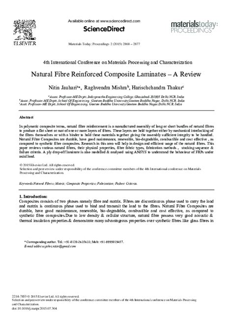 Pdf Natural Fibre Reinforced Composite Laminates A Review