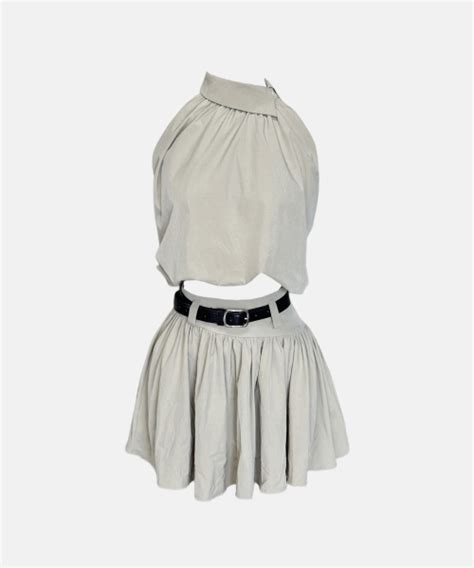 수입벨트투피스세트 벌룬 홀터넥 셔링 미니 스커트 투피스 세트 3color 에이블리