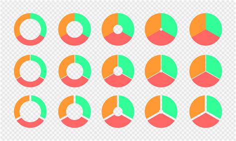 Pie And Donut Charts Set Circle Diagrams Divided In 3 Sections Of