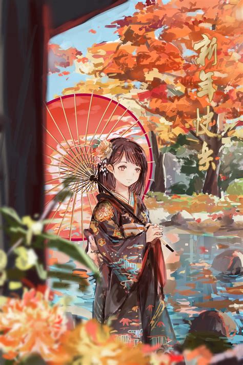 Anime Girl Kimono Umbrella Wallpaper In X Resolution Sexiezpix Web Porn