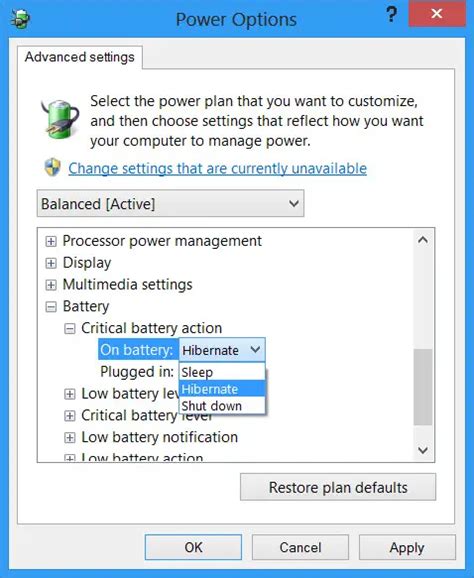 Change Critical Level Low Level Battery Action In Windows