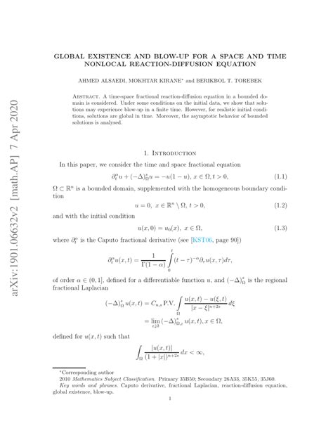 Pdf Global Existence And Blow Up For Space And Time Nonlocal Reaction Diffusion Equation