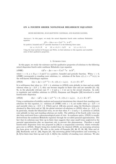 Pdf On A Fourth Order Nonlinear Helmholtz Equation