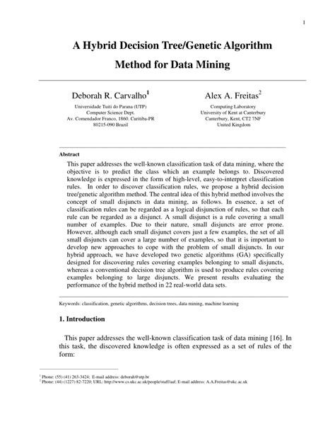 Pdf A Hybrid Decision Treegenetic Algorithm For Coping With The Problem Of Small Disjuncts In