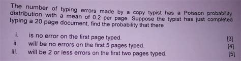 Solved Number Of Typing Errors Made By A Copy Typist Has A