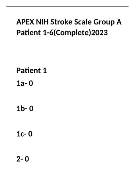 ACTUAL APEX NIH Stroke Scale Group A Patient APEX NIH Stroke Scale Stuvia US