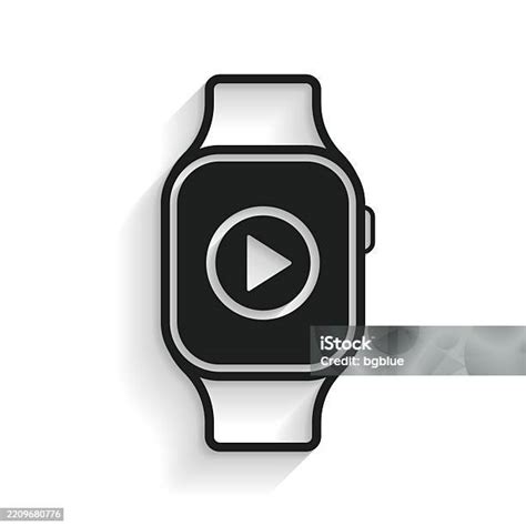 재생 버튼이 있는 스마트워치 흰색 배경에 긴 그림자가 있는 아이콘 0명에 대한 스톡 벡터 아트 및 기타 이미지 0명 3차원 형태 개념 Istock