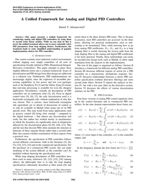 Pdf A Unified Framework For Analog And Digital Pid Controllers