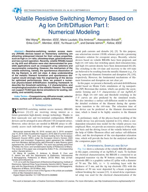 Pdf Volatile Resistive Switching Memory Based On Ag Ion Drift