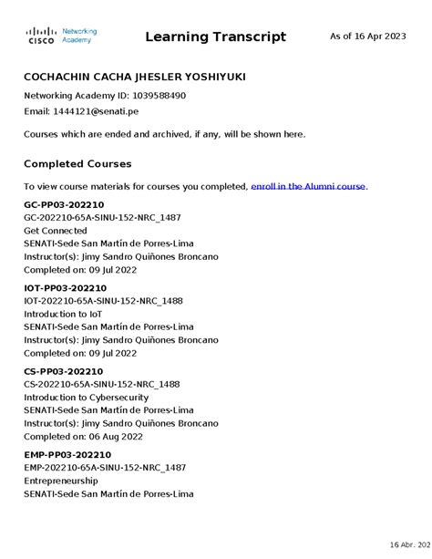 Net Acad Learning Transcript Learning Transcript As Of 16 Apr 2023 Cochachin Cacha Jhesler