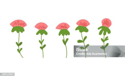전통적인 민속 예술 장식을 기반으로 한 플로럴 세트 고립 된 다채로운 사탕 꽃 스칸디나비아 스타일 스웨덴 북유럽 스타일 벡터 그림입니다 간단한 미니멀한 자연 요소 개념에