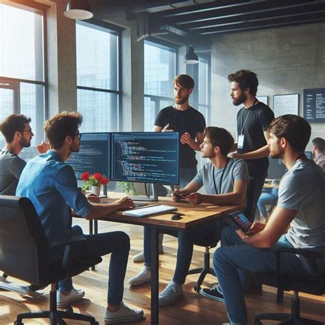 Developers Collaborating In Modern Office Premium Ai Generated Image