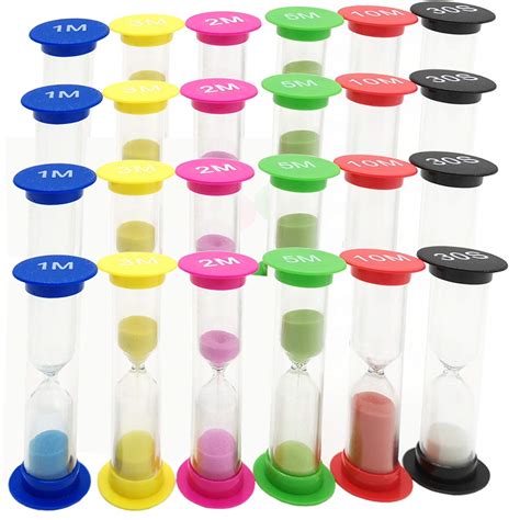 Tihood 24pcs Sand Timer Assortment Plastic Sand Clock Timer 30s 1min 2mins 3mins 5mins