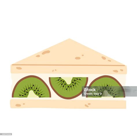 과일 산도 키위와 휘핑 크림을 곁들인 일본식 과일 샌드위치 아침 식사 또는 간식으로 샌드위치 아시아 달콤한 음식 흰색 배경에 격리된 손으로 그린 컬러 평면 벡터 그림