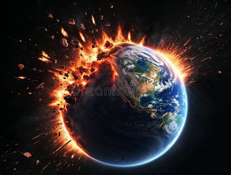 Epic And Dramatic Visualization Of Planet Earth Exploding In Space Stock Illustration