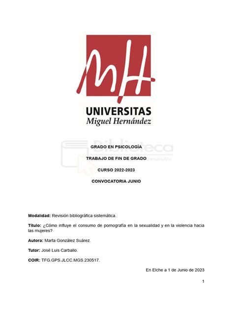 Tfgg Marta G Porno Y Sexualidad Vs Violencia Mujeres Pdf La