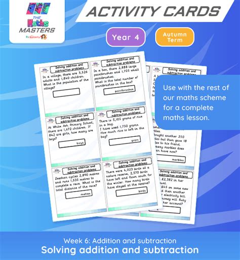 year 4 solving addition and subtraction problems activity cards