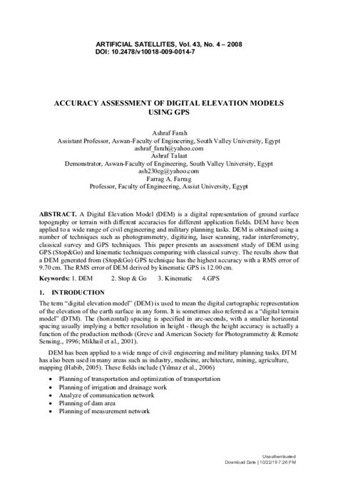Pdf Accuracy Assessment Of Digital Elevation Models Using Gps