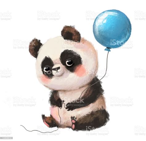 수채화 보육원 베이비 샤워 신생아 그림에 손으로 그린 귀여운 만화 팬더 생일 축하 풍선 비행 그림 0명에 대한 스톡 벡터 아트 및 기타 이미지 Istock