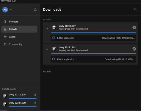 Hub 361 Nothing Will Install Downloads Just Stuck Unity Engine Unity Discussions