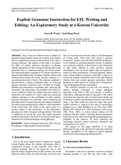 Pdf Explicit Grammar Instruction For Efl Writing And Editing An