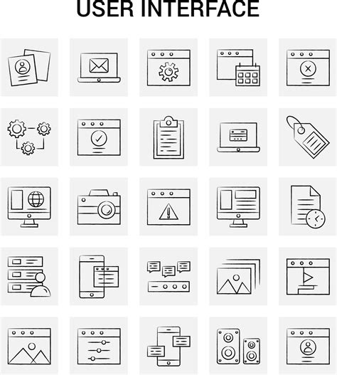 25 hand drawn user interface icon set gray background vector doodle 14288037 vector art at vecteezy